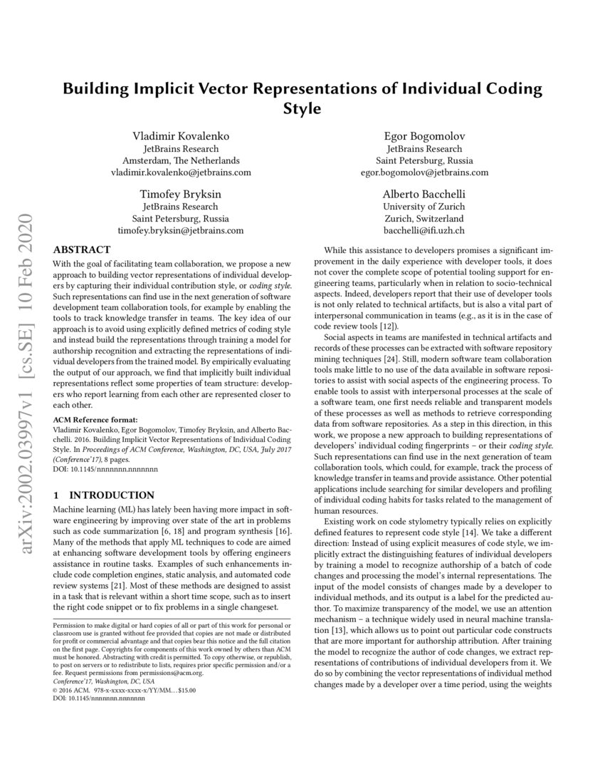 Building Implicit Vector Representations of Individual Coding Style ...