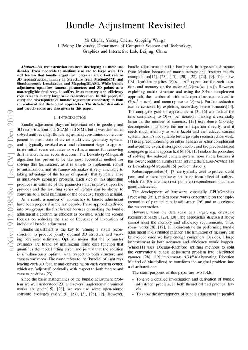 Bundle Adjustment Revisited | DeepAI