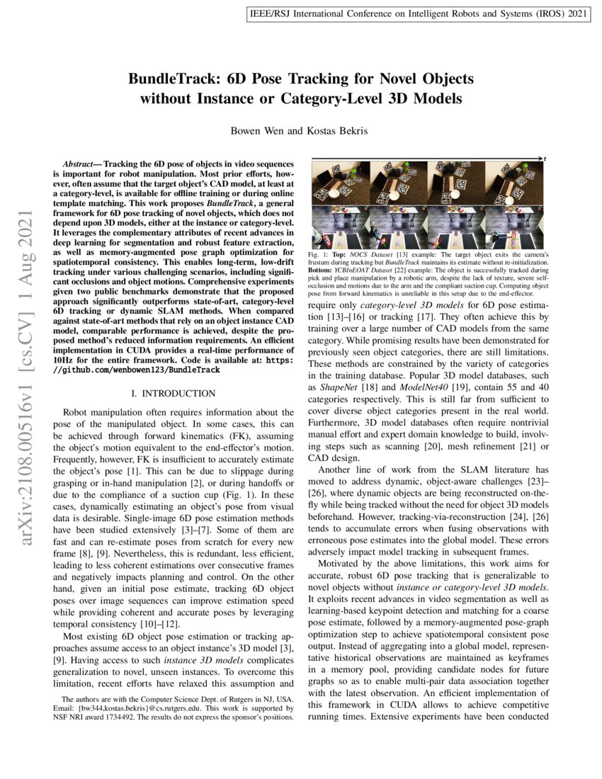 BundleTrack: 6D Pose Tracking for Novel Objects without Instance or ...