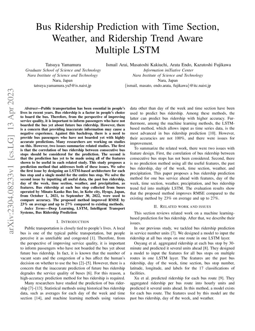 Bus Ridership Prediction with Time Section, Weather, and Ridership Trend Aware Multiple LSTM ...