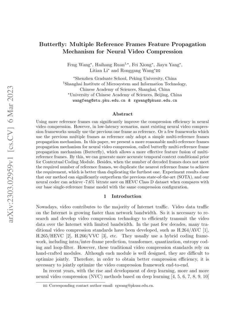 Butterfly: Multiple Reference Frames Feature Propagation Mechanism for Neural Video Compression ...