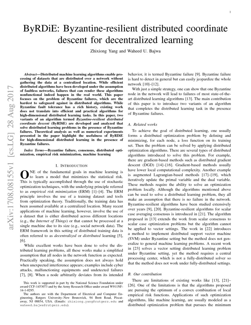 ByRDiE: Byzantine-resilient distributed coordinate descent for ... ByRDiE: Byzantine-resilient distributed coordinate descent for ...