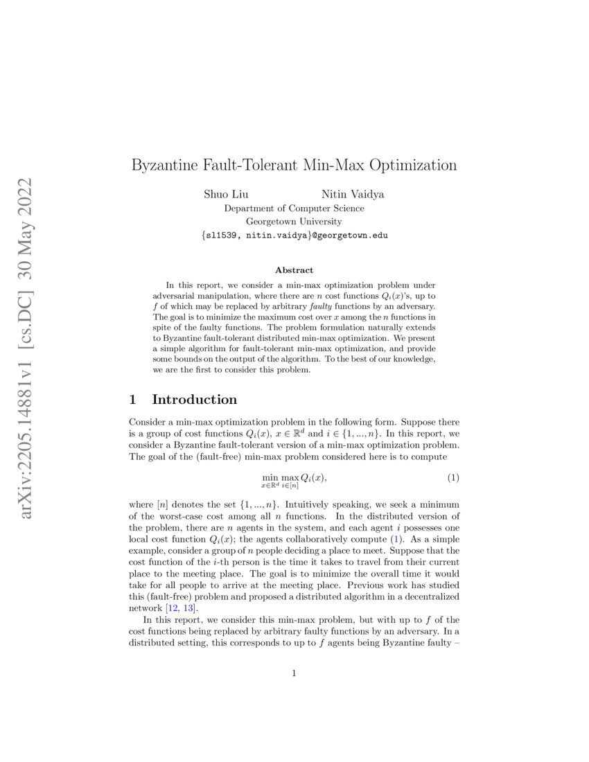 Byzantine Fault Tolerant Min Max Optimization Deepai