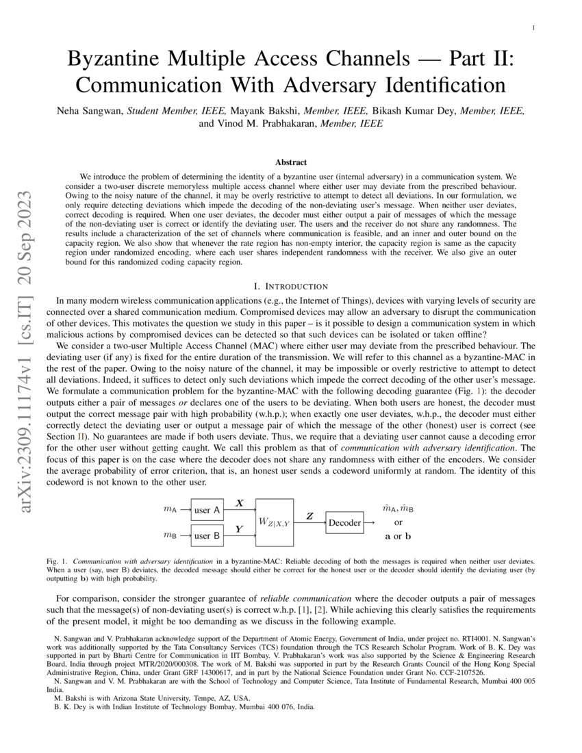 Byzantine Multiple Access Channels – Part II: Communication With Adversary Identification | DeepAI
