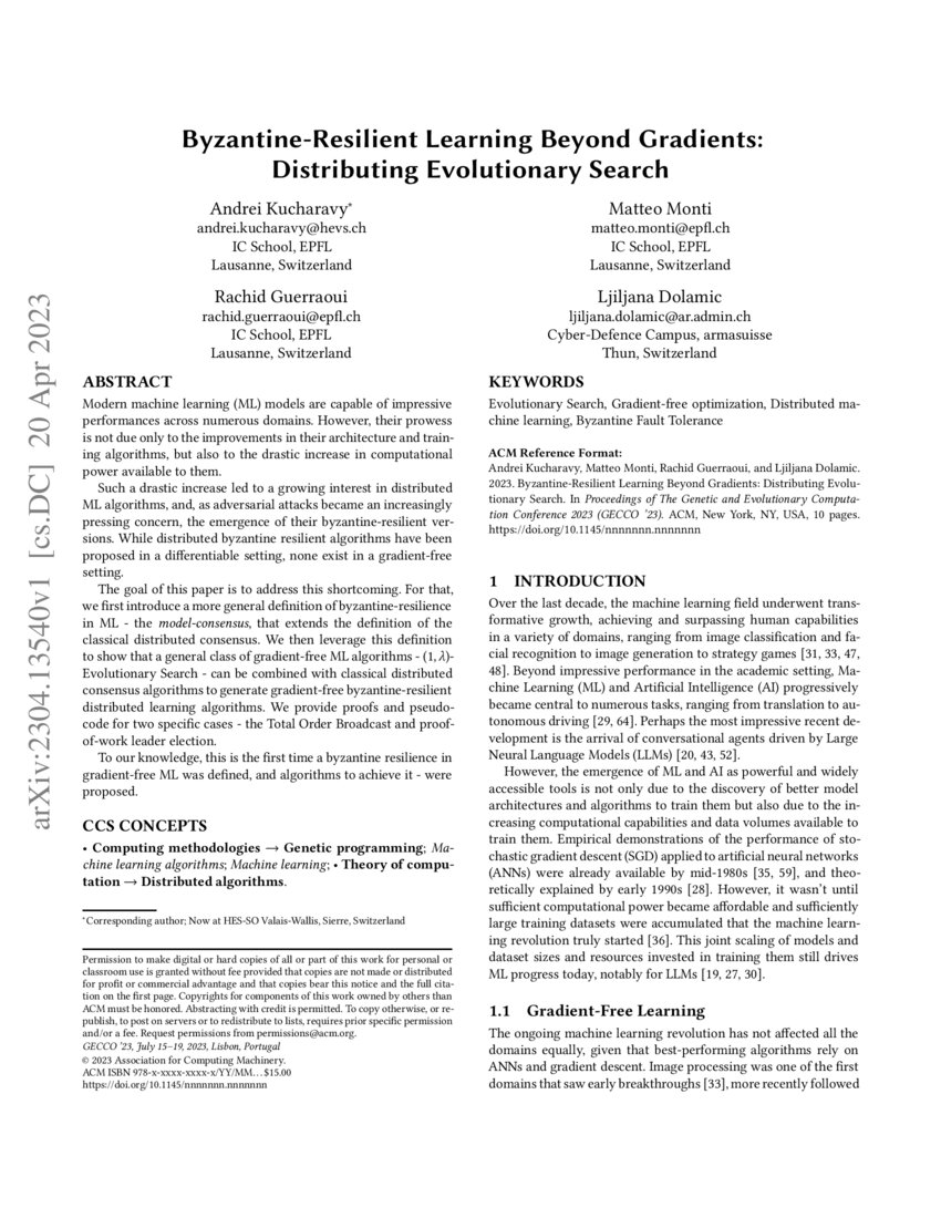 Byzantine-Resilient Learning Beyond Gradients: Distributing Evolutionary Search | DeepAI