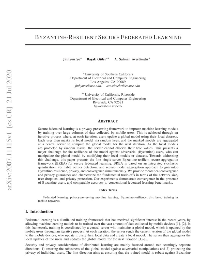 Byzantine-Resilient Secure Federated Learning | DeepAI