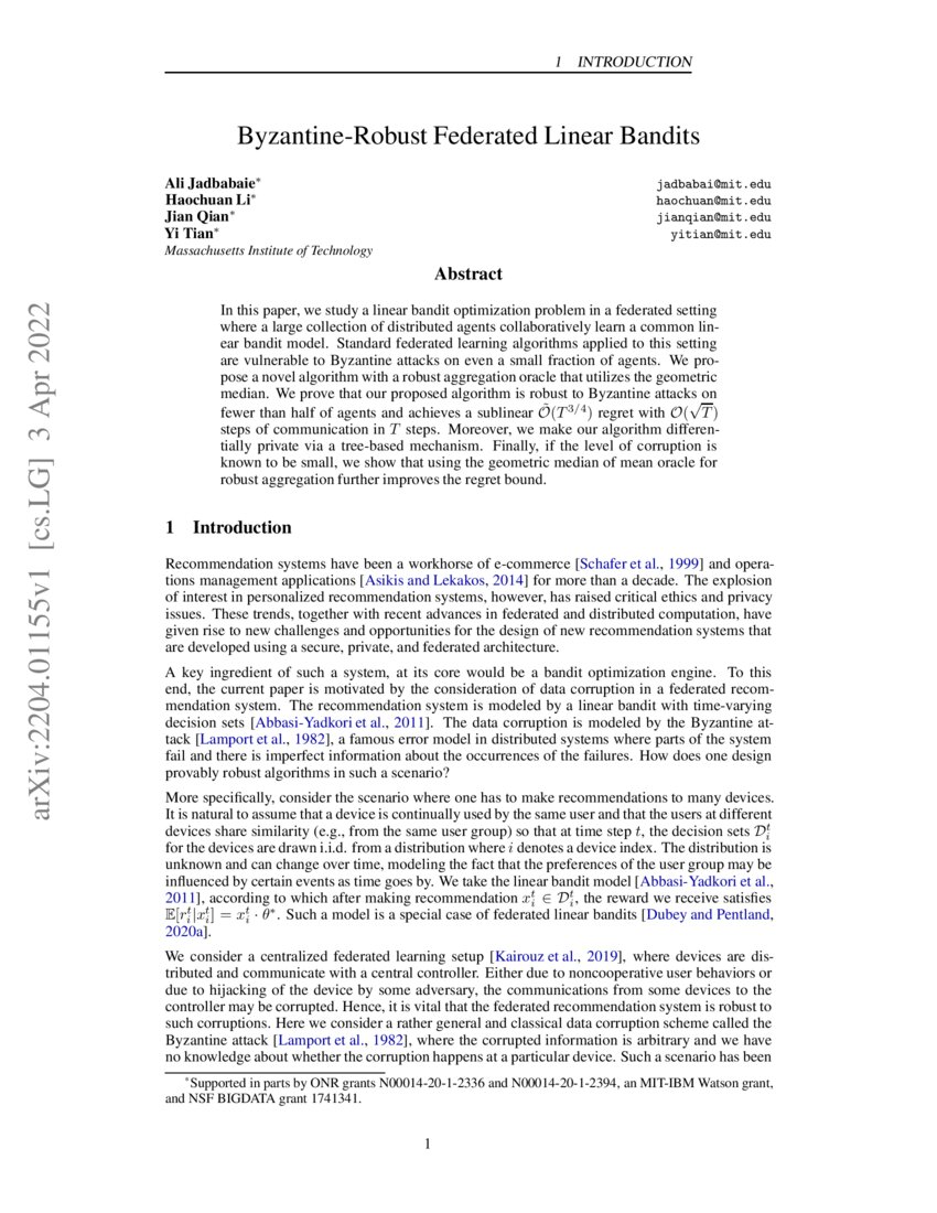 Byzantine-Robust Federated Linear Bandits | DeepAI