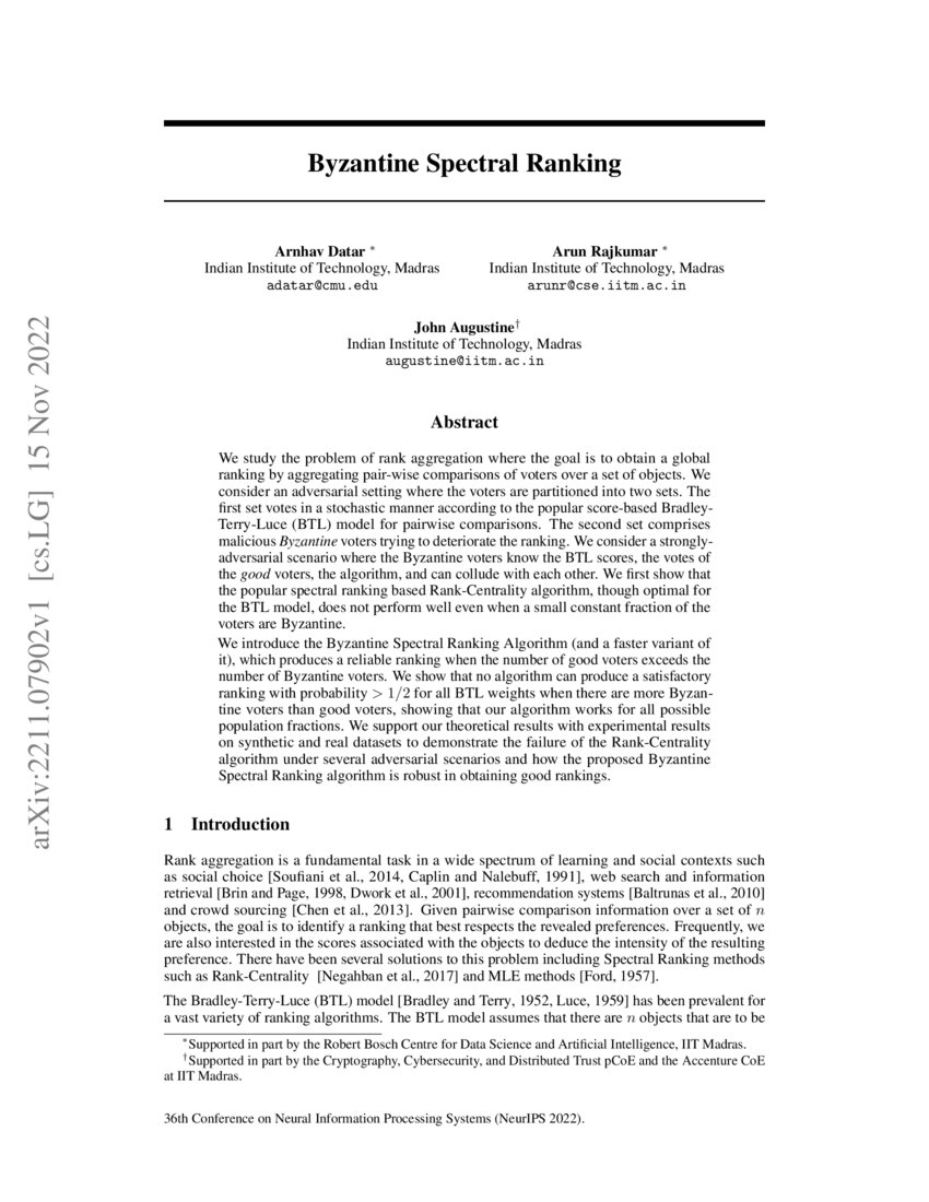 Byzantine Spectral Ranking | DeepAI