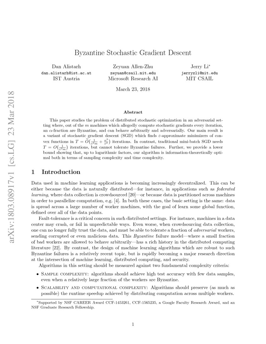 Byzantine Stochastic Gradient Descent | DeepAI Byzantine Stochastic Gradient Descent | DeepAI