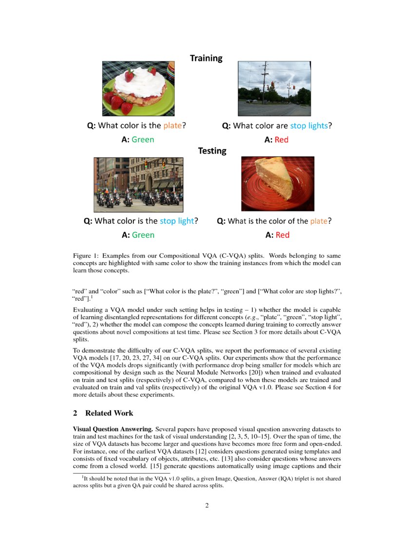 C Vqa A Compositional Split Of The Visual Question Answering Vqa V1