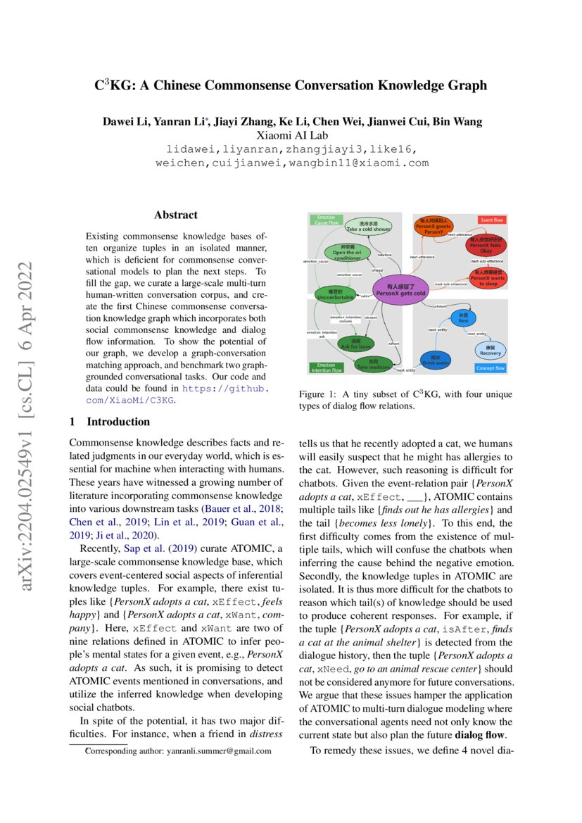 C3KG: A Chinese Commonsense Conversation Knowledge Graph | DeepAI