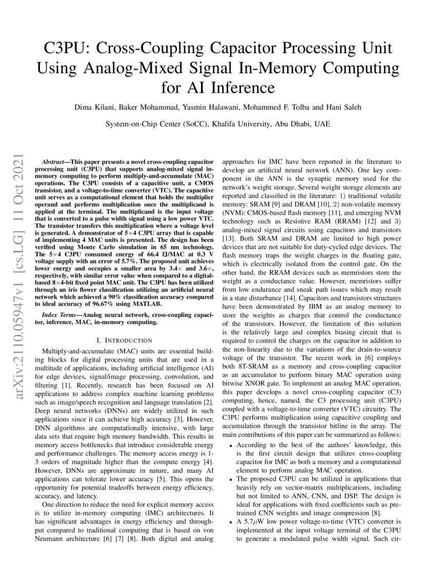 C3PU: Cross-Coupling Capacitor Processing Unit Using Analog-Mixed ...