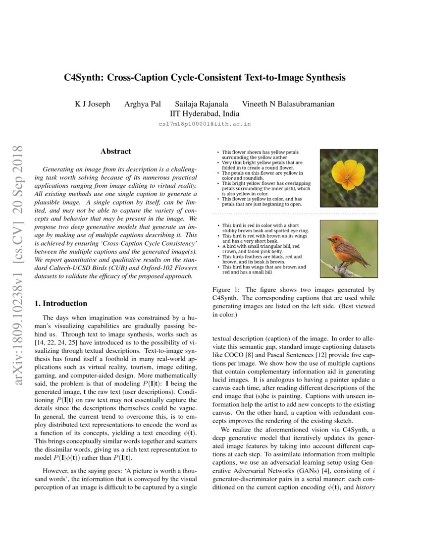 C4Synth: Cross-Caption Cycle-Consistent Text-to-Image Synthesis | DeepAI