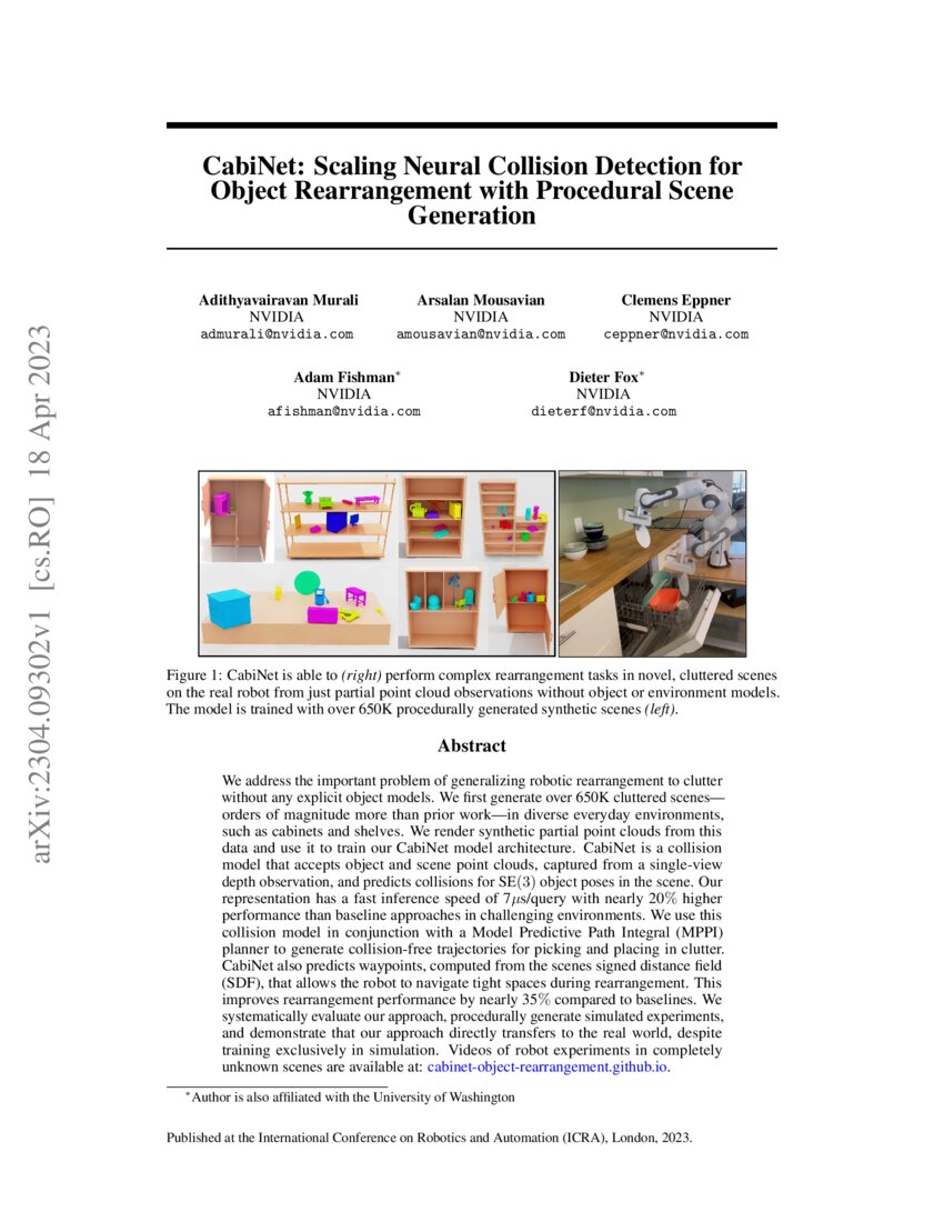 CabiNet: Scaling Neural Collision Detection for Object Rearrangement with Procedural Scene ...