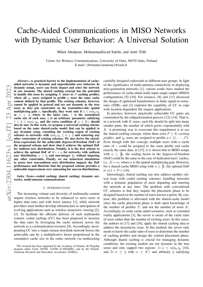 Cache-Aided Communications in MISO Networks with Dynamic User Behavior: A Universal Solution ...