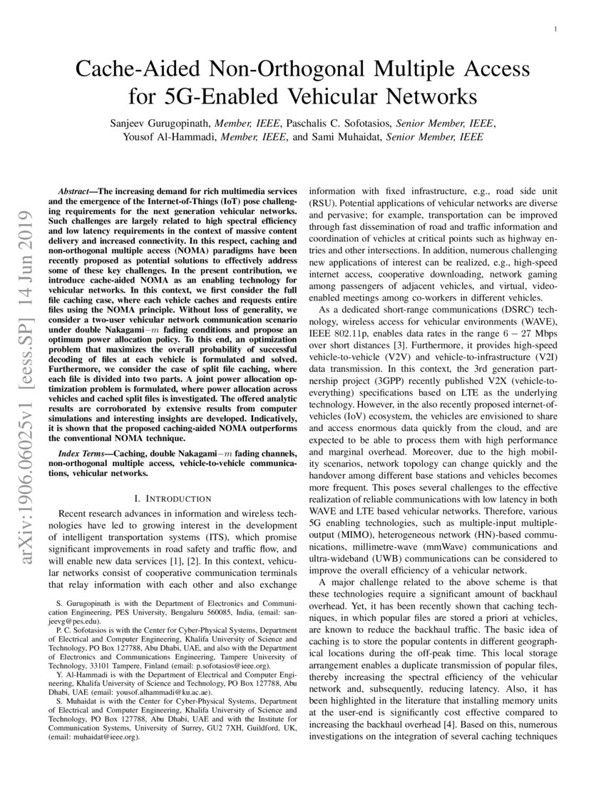 Cache-Aided Non-Orthogonal Multiple Access for 5G-Enabled Vehicular Networks | DeepAI