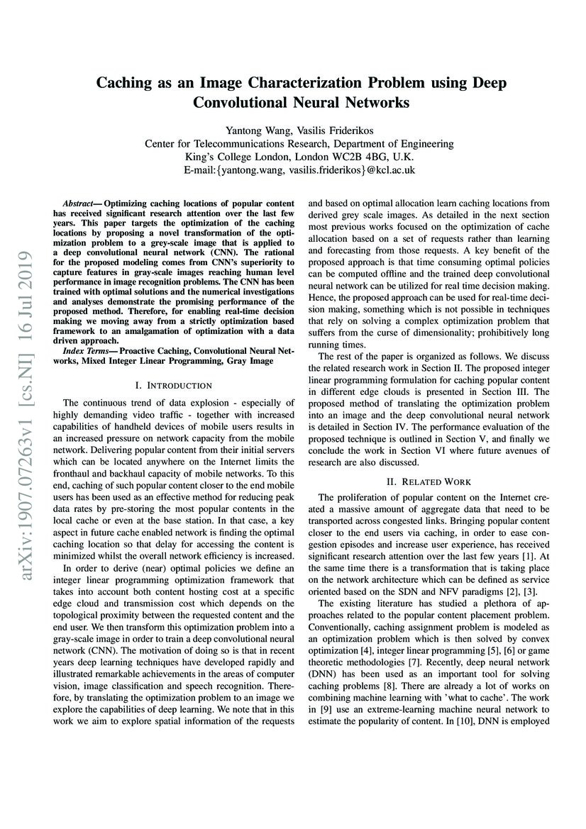Caching as an Image Characterization Problem using Deep Convolutional Neural Networks | DeepAI