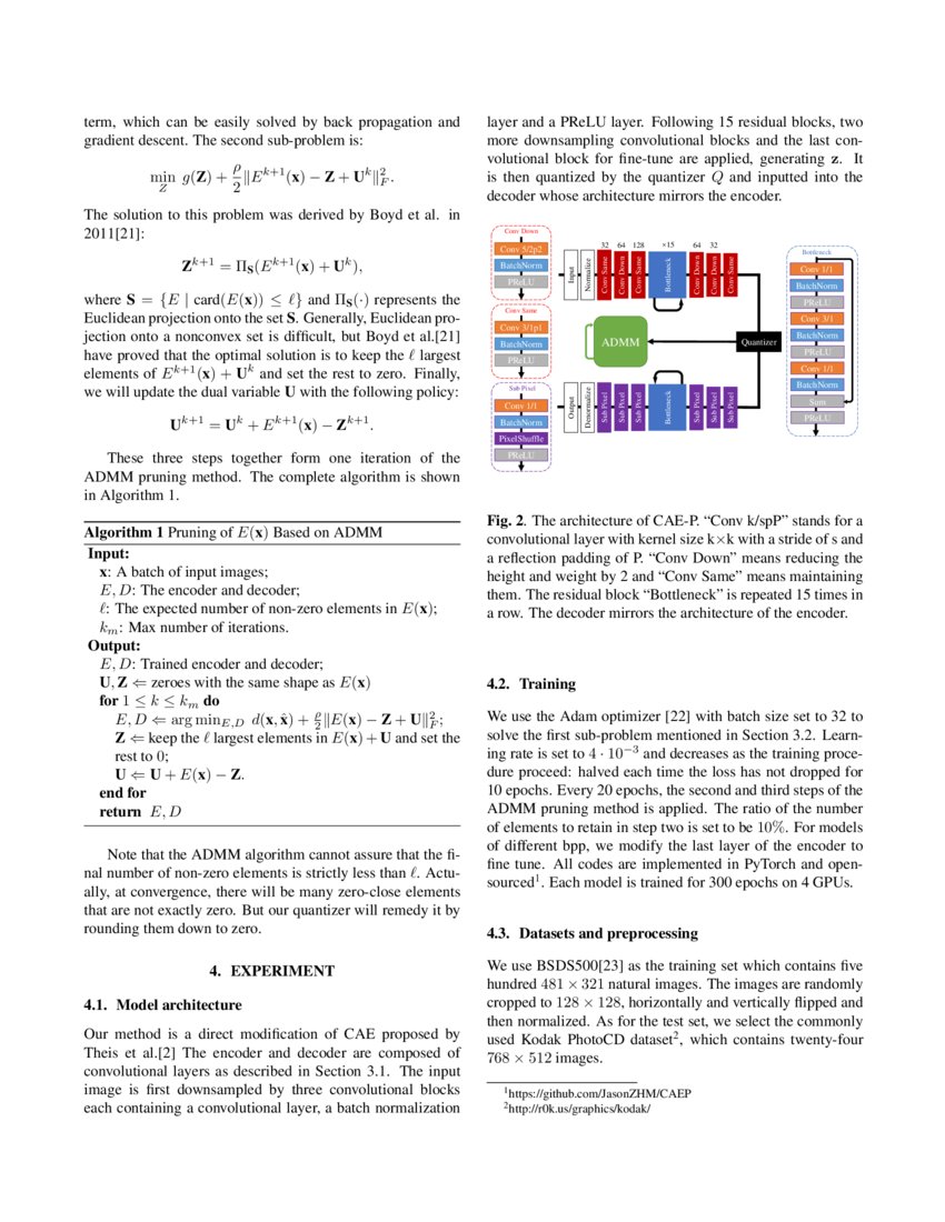 CAE-P: Compressive Autoencoder with Pruning Based on ADMM | DeepAI
