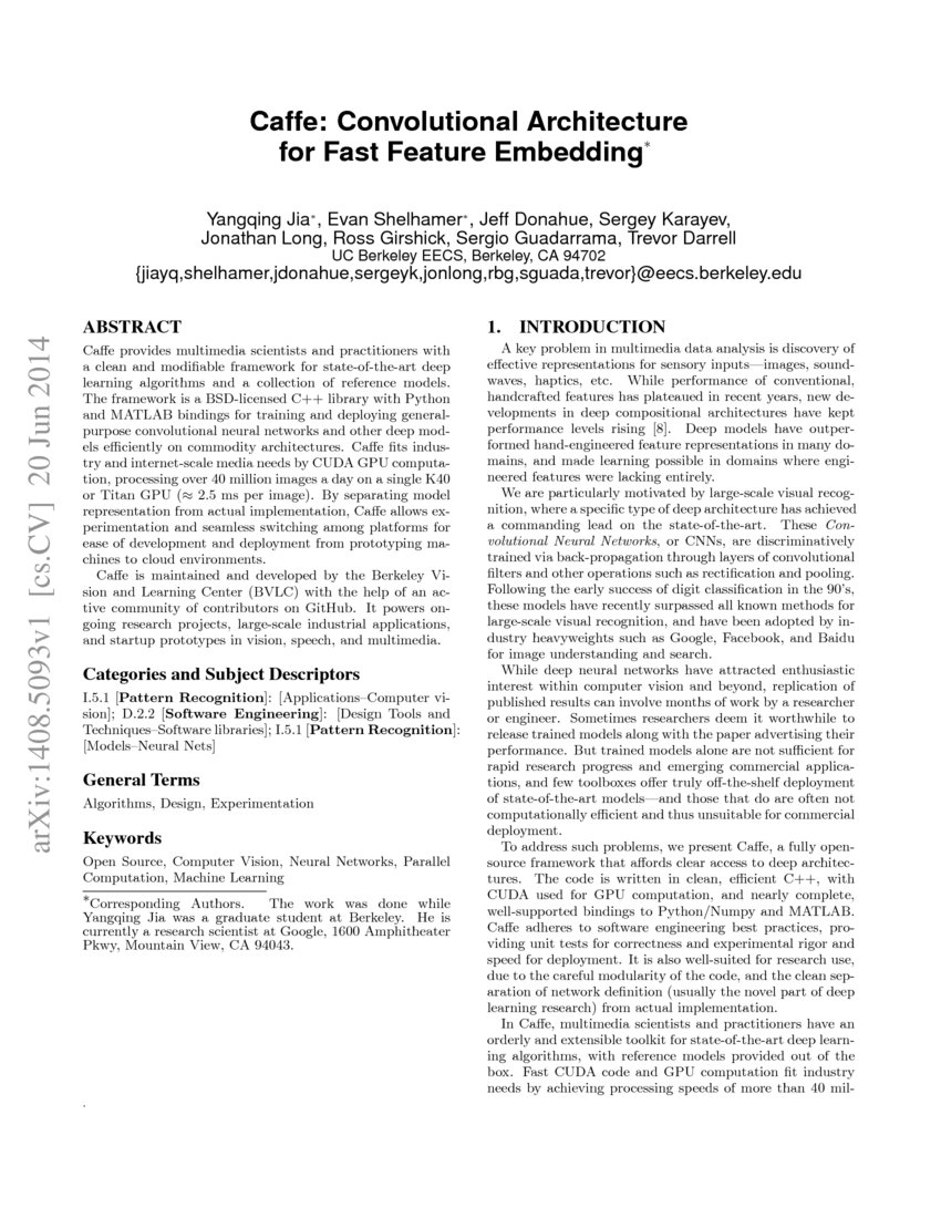 Caffe Convolutional Architecture For Fast Feature Embedding Deepai