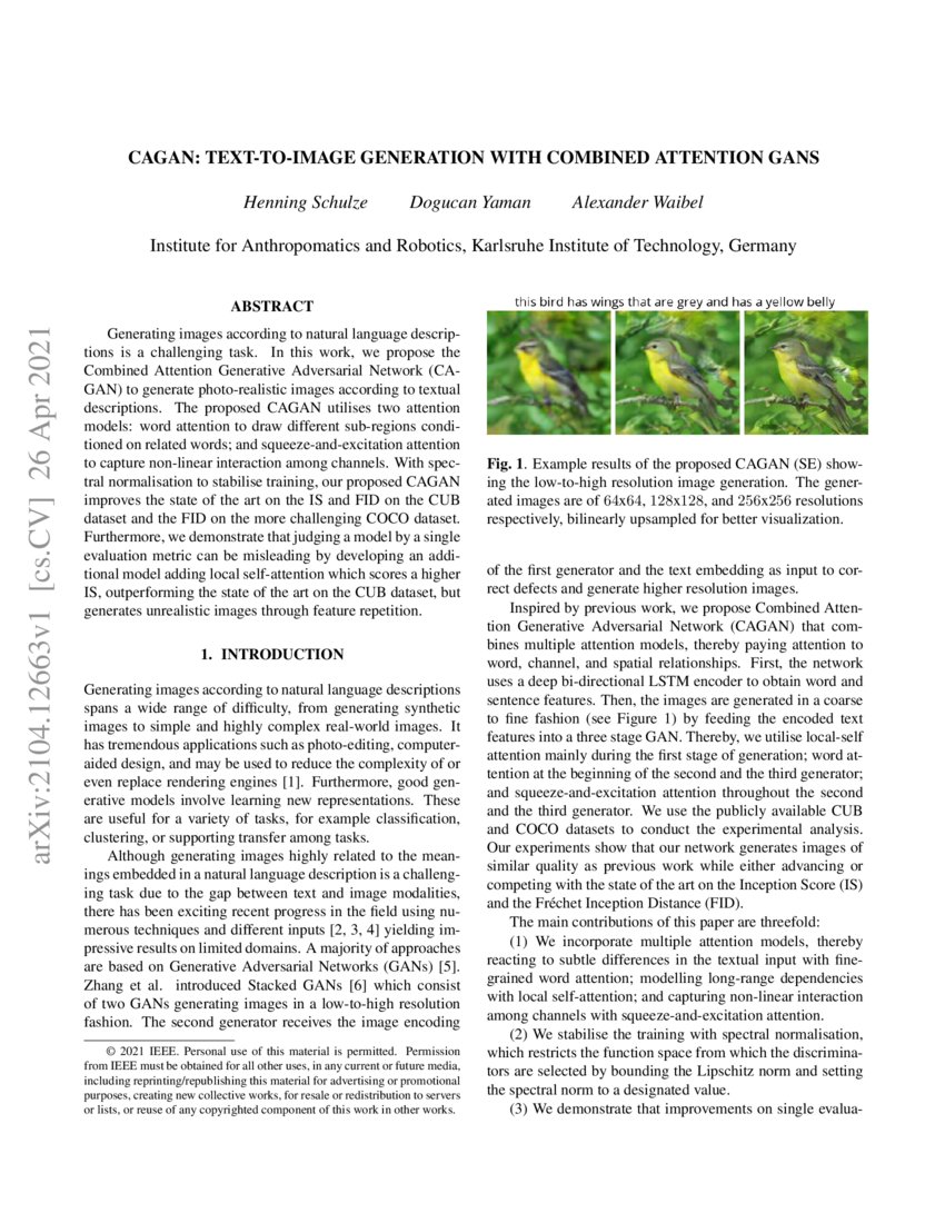 CAGAN: Text-To-Image Generation with Combined Attention GANs | DeepAI