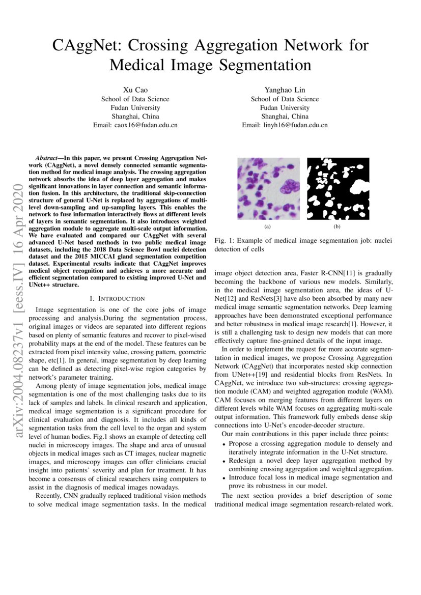 CAggNet: Crossing Aggregation Network for Medical Image Segmentation | DeepAI
