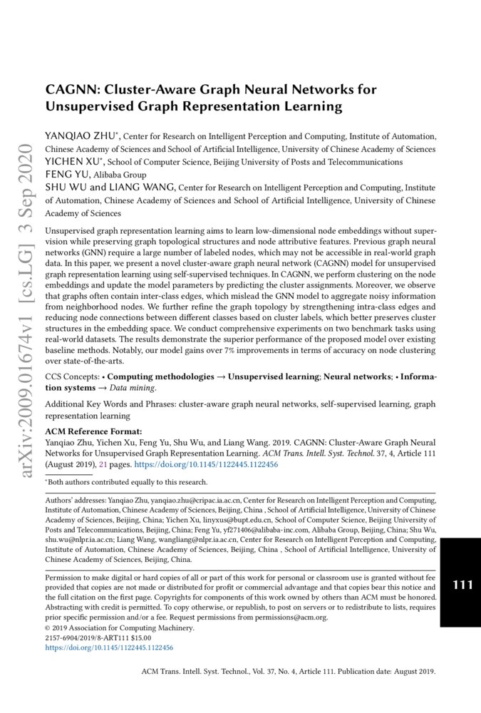 CAGNN: Cluster-Aware Graph Neural Networks for Unsupervised Graph Representation Learning | DeepAI