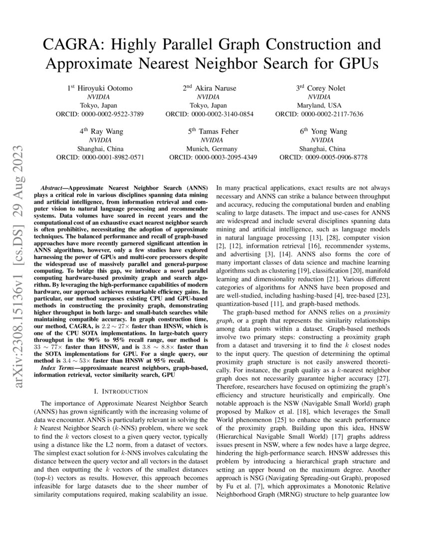 Cagra Highly Parallel Graph Construction And Approximate Nearest 1472