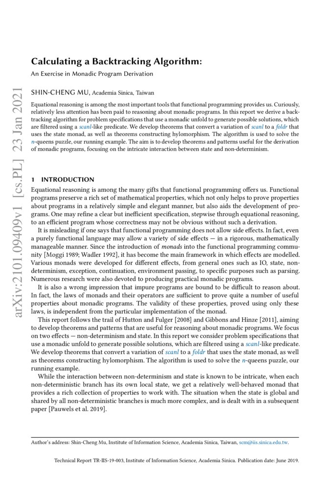 Calculating A Backtracking Algorithm An Exercise In Monadic Program Derivation Deepai 