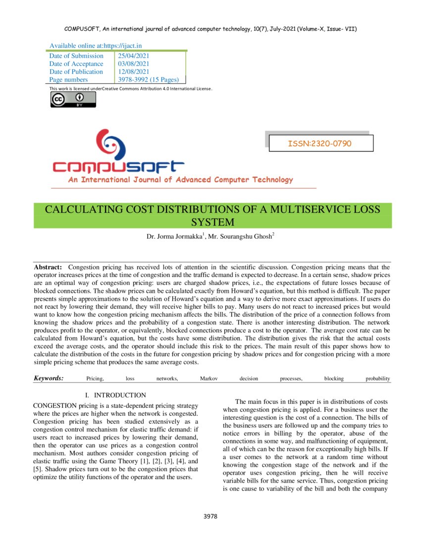 Calculating Cost Distributions of a Multiservice Loss System | DeepAI