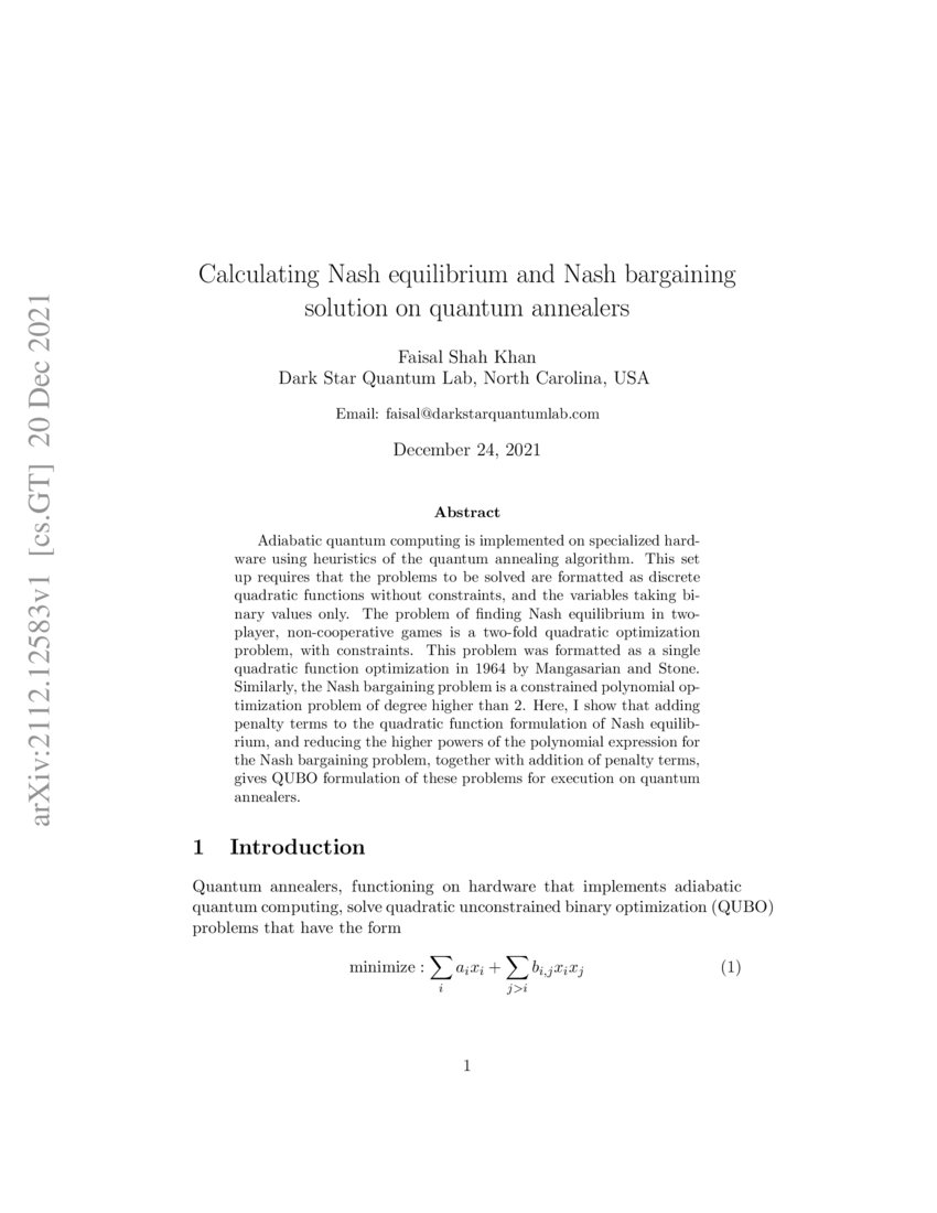 Calculating Nash equilibrium and Nash bargaining solution on quantum ...