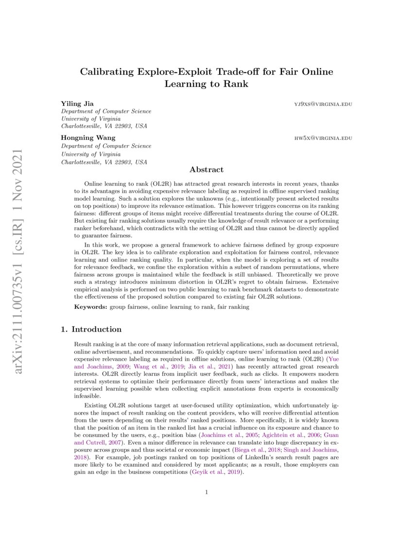 Calibrating Explore-Exploit Trade-off for Fair Online Learning to Rank | DeepAI