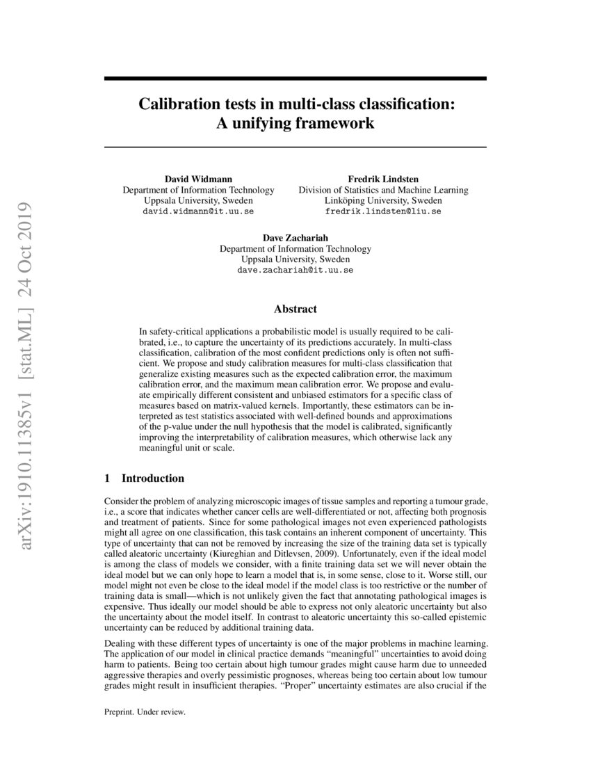Calibration Tests In Multi Class Classification A Unifying Framework Deepai