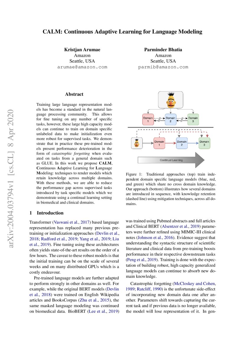 CALM: Continuous Adaptive Learning for Language Modeling | DeepAI