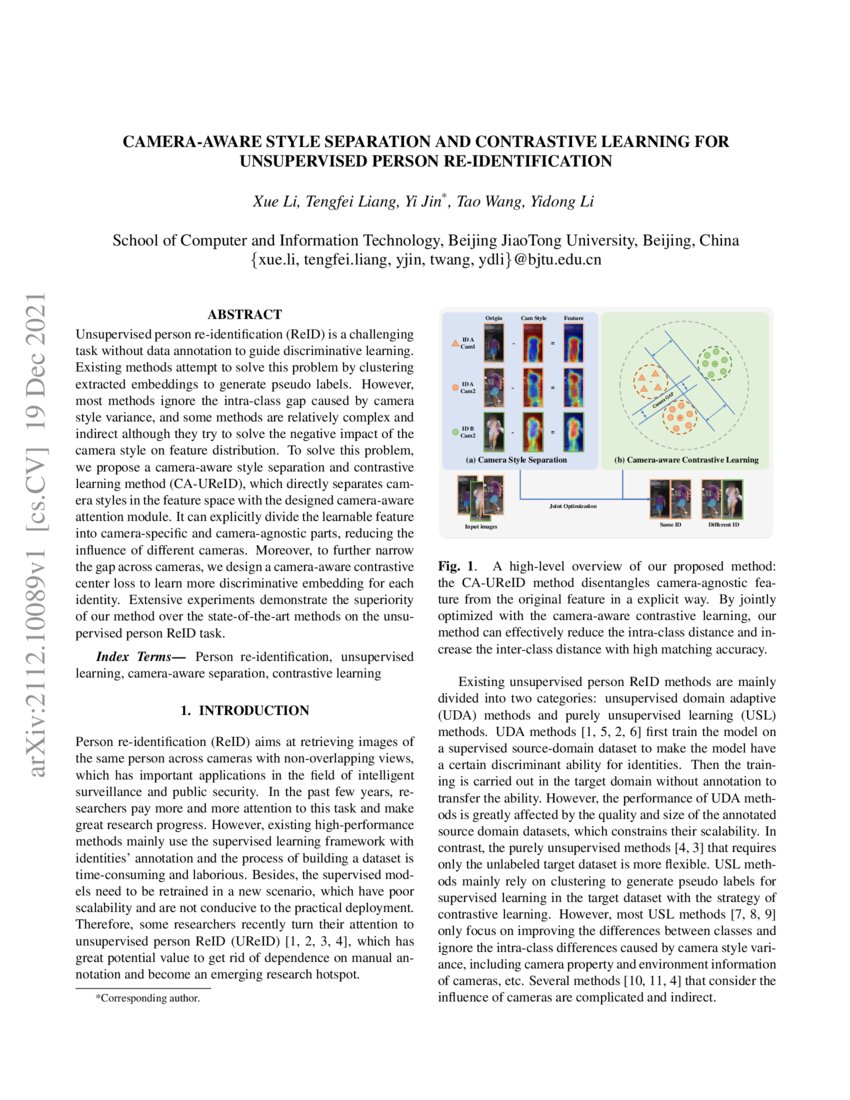Camera-aware Style Separation and Contrastive Learning for Unsupervised Person Re-identification ...