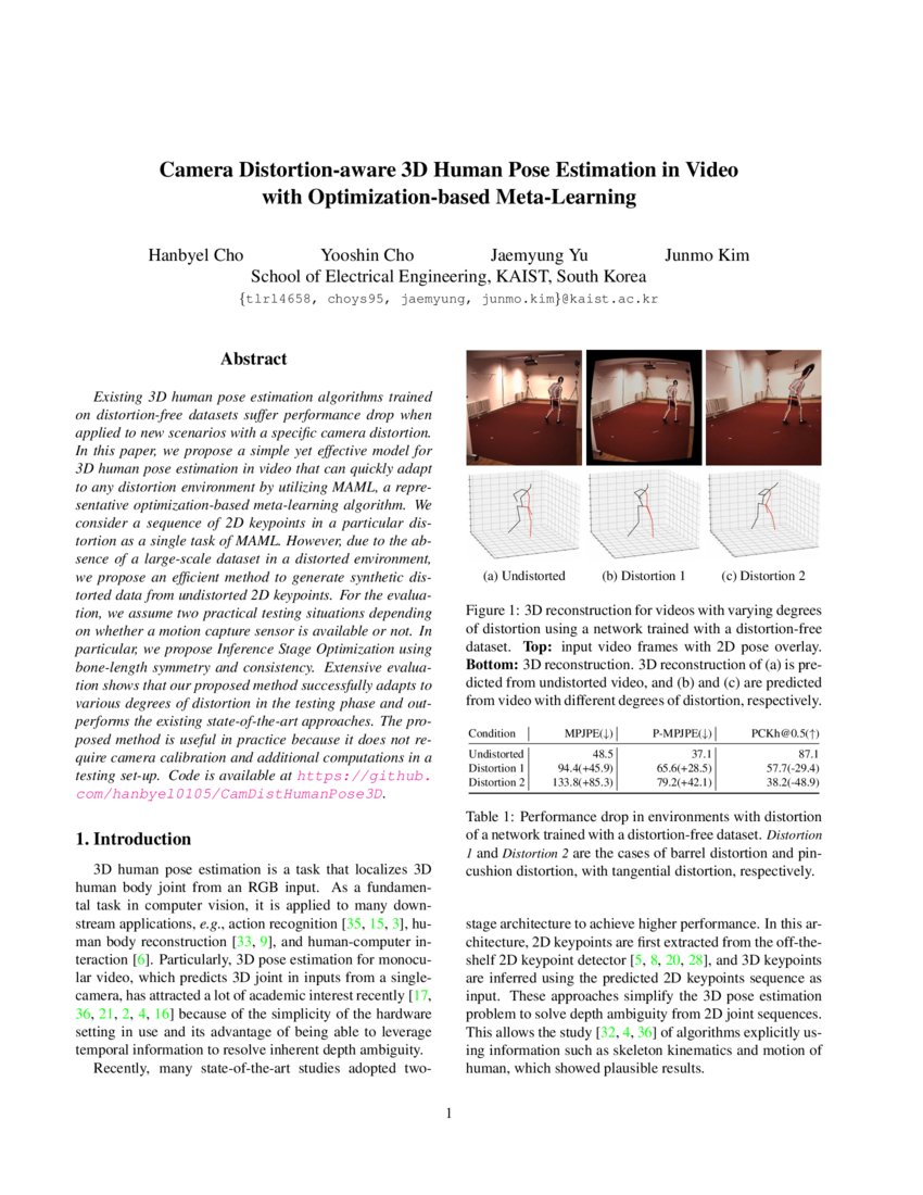 Camera Distortion Aware 3d Human Pose Estimation In Video With