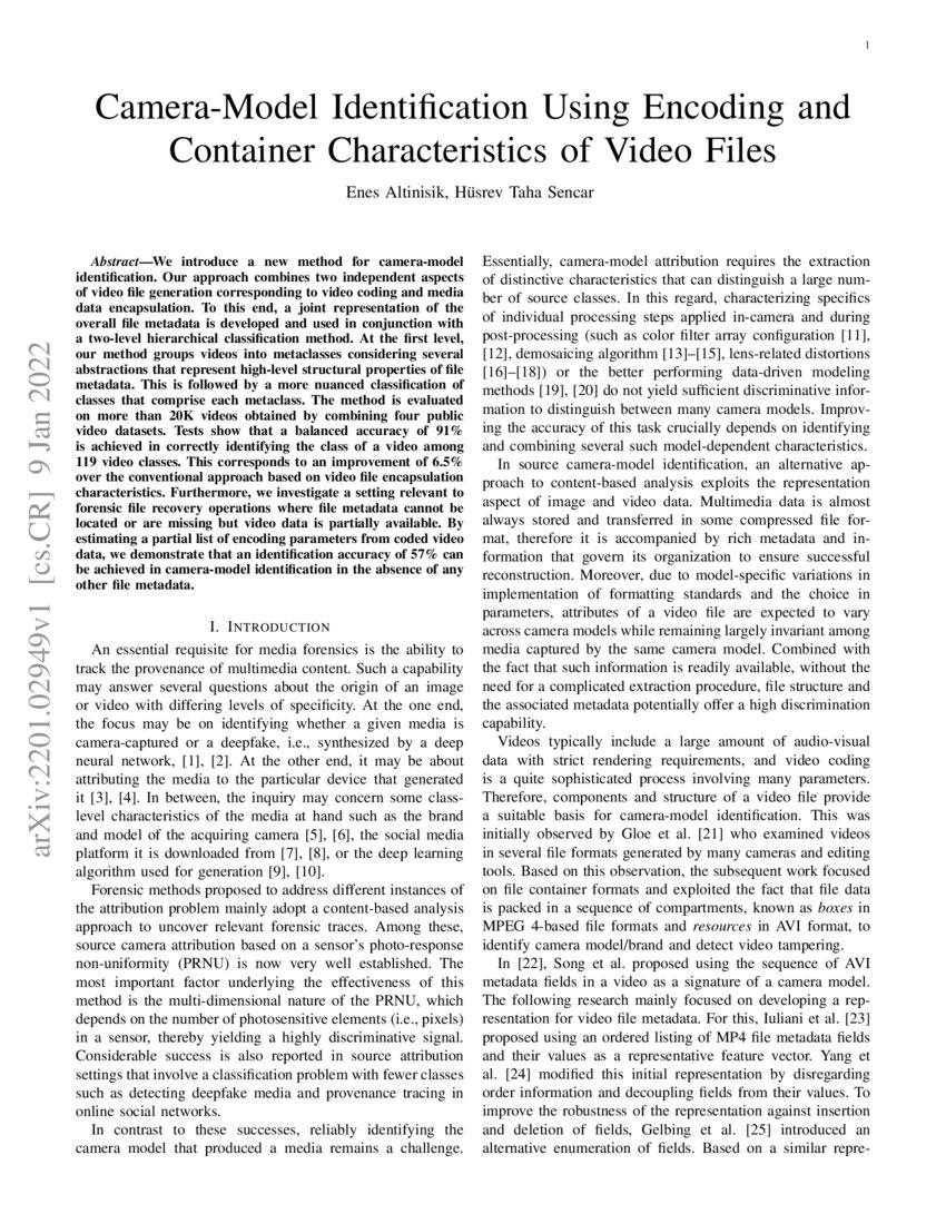 Camera-Model Identification Using Encoding and Container ...