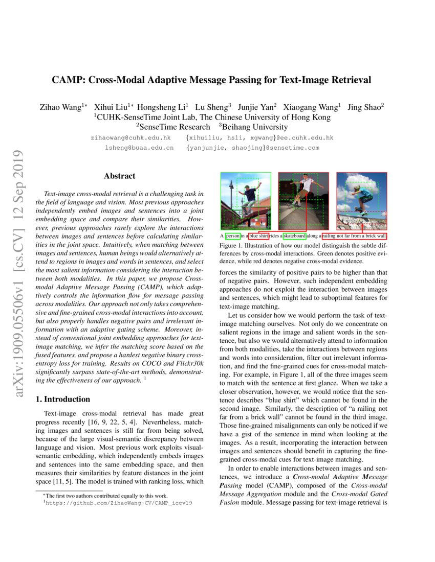 CAMP: Cross-Modal Adaptive Message Passing for Text-Image Retrieval | DeepAI