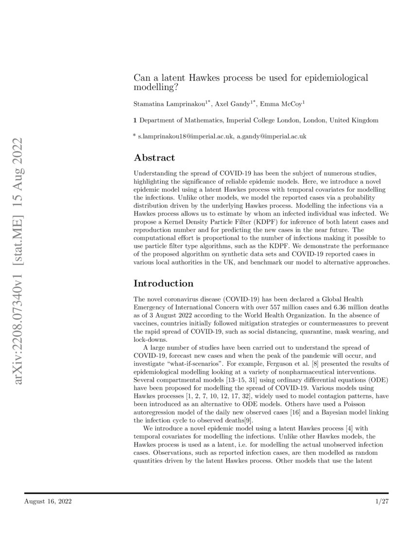 Can A Latent Hawkes Process Be Used For Epidemiological Modelling Deepai