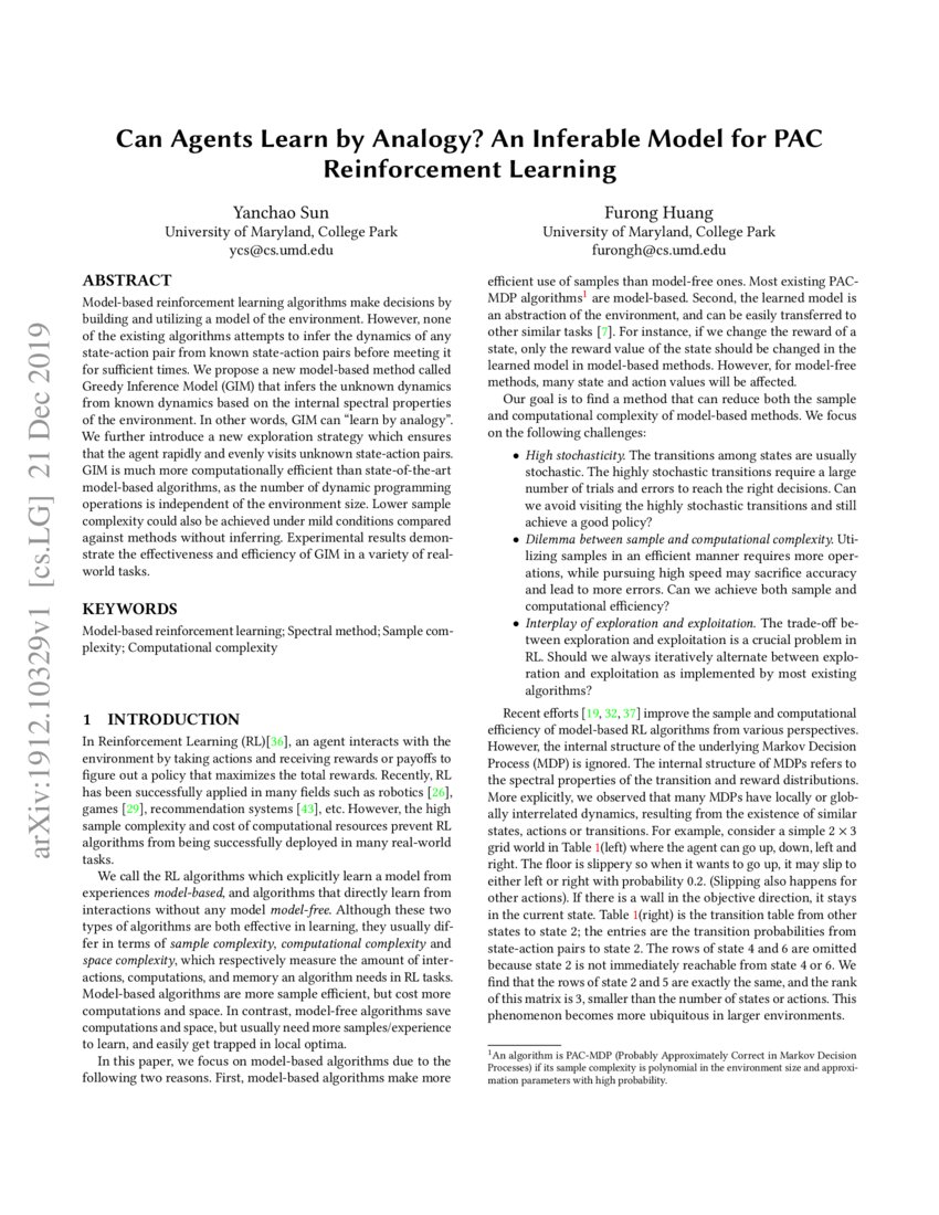 Can Agents Learn by Analogy? An Inferable Model for PAC Reinforcement Learning | DeepAI