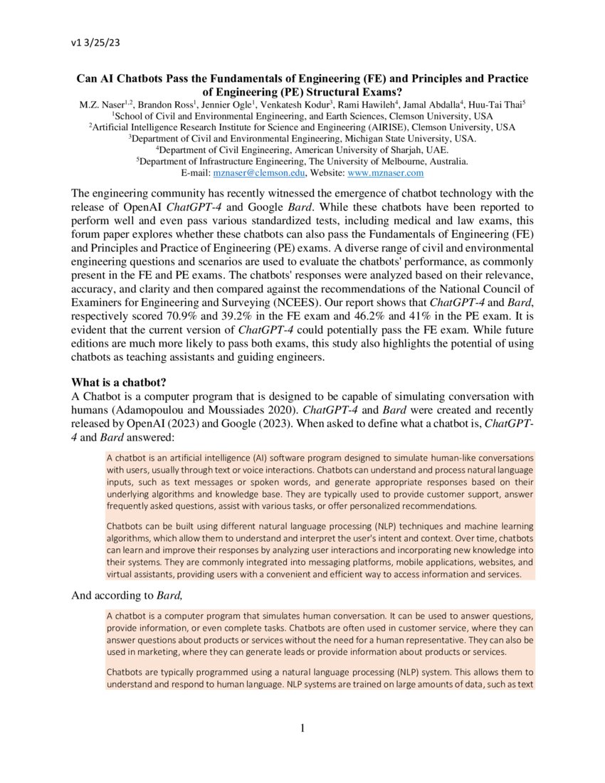 Can AI Chatbots Pass the Fundamentals of Engineering (FE) and ...