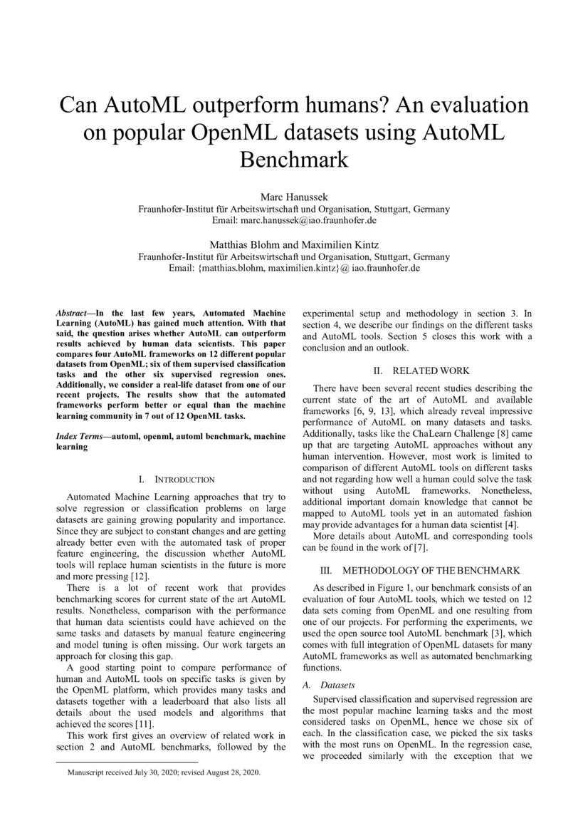Can Automl Outperform Humans An Evaluation On Popular Openml Datasets Using Automl Benchmark