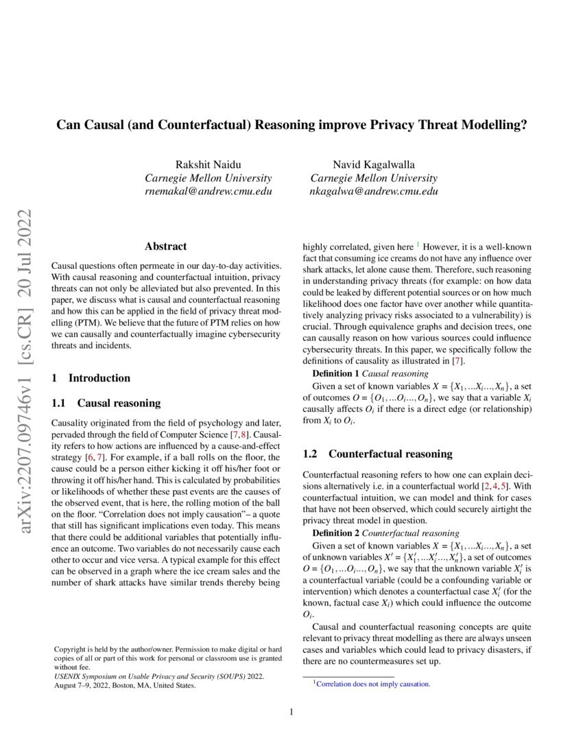 Can Causal (and Counterfactual) Reasoning improve Privacy Threat Modelling? | DeepAI