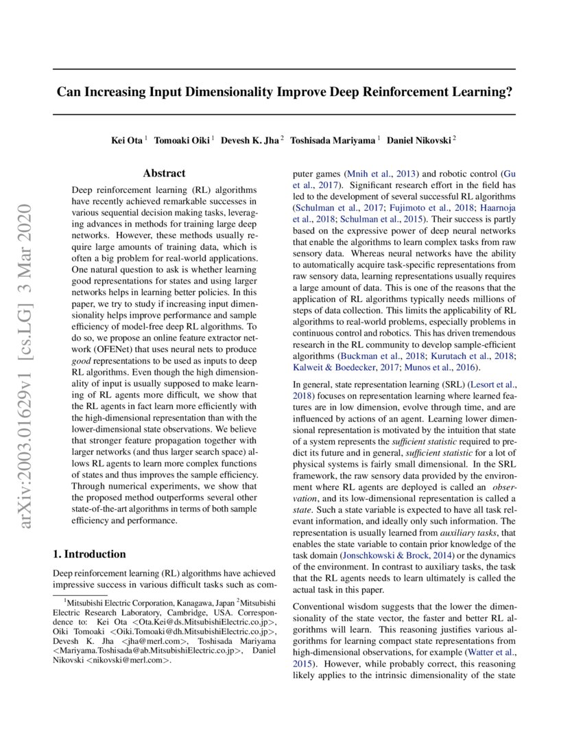Can Increasing Input Dimensionality Improve Deep Reinforcement Learning