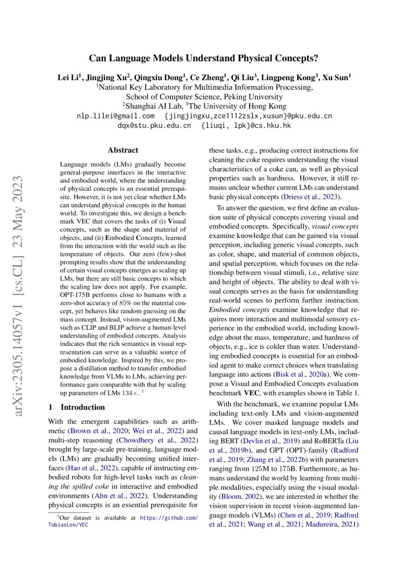 Can Language Models Understand Physical Concepts? | DeepAI
