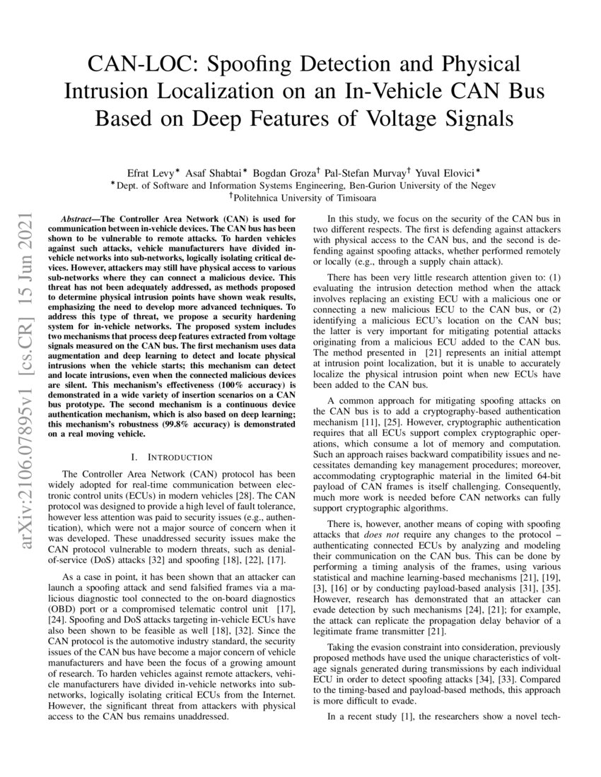 Can Loc Spoofing Detection And Physical Intrusion Localization On An In Vehicle Can Bus Based
