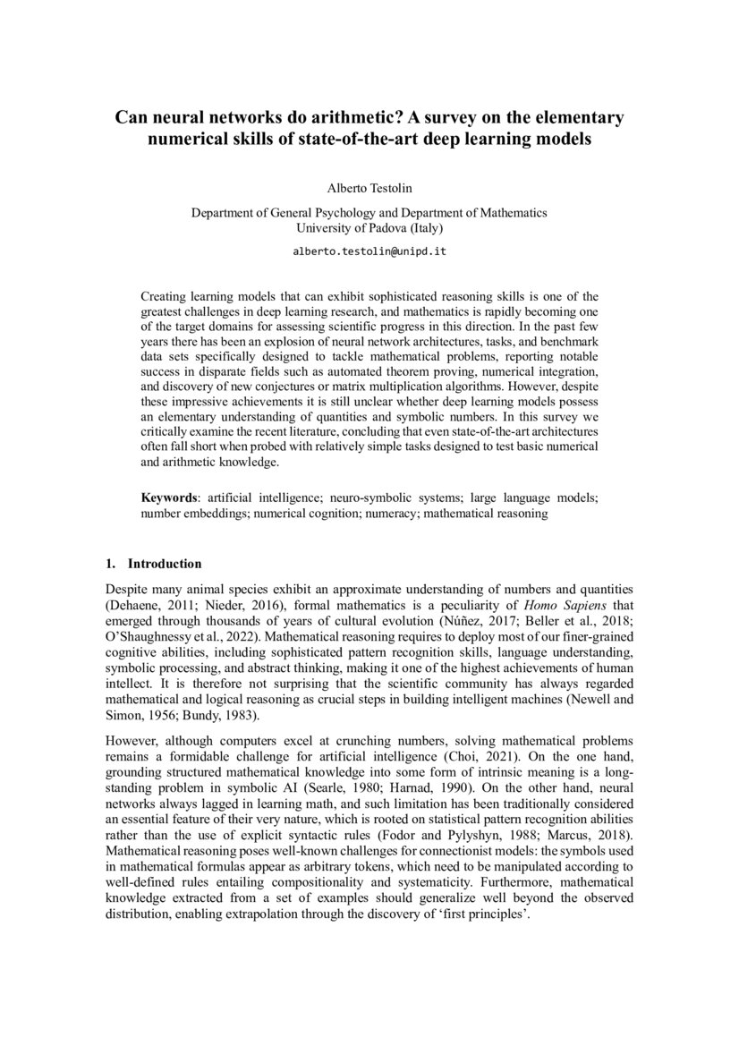 Can neural networks do arithmetic? A survey on the elementary numerical skills of state-of-the ...