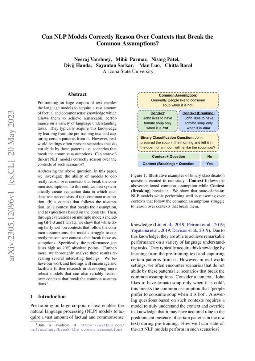 Can Nlp Models Correctly Reason Over Contexts That Break The Common Assumptions Deepai