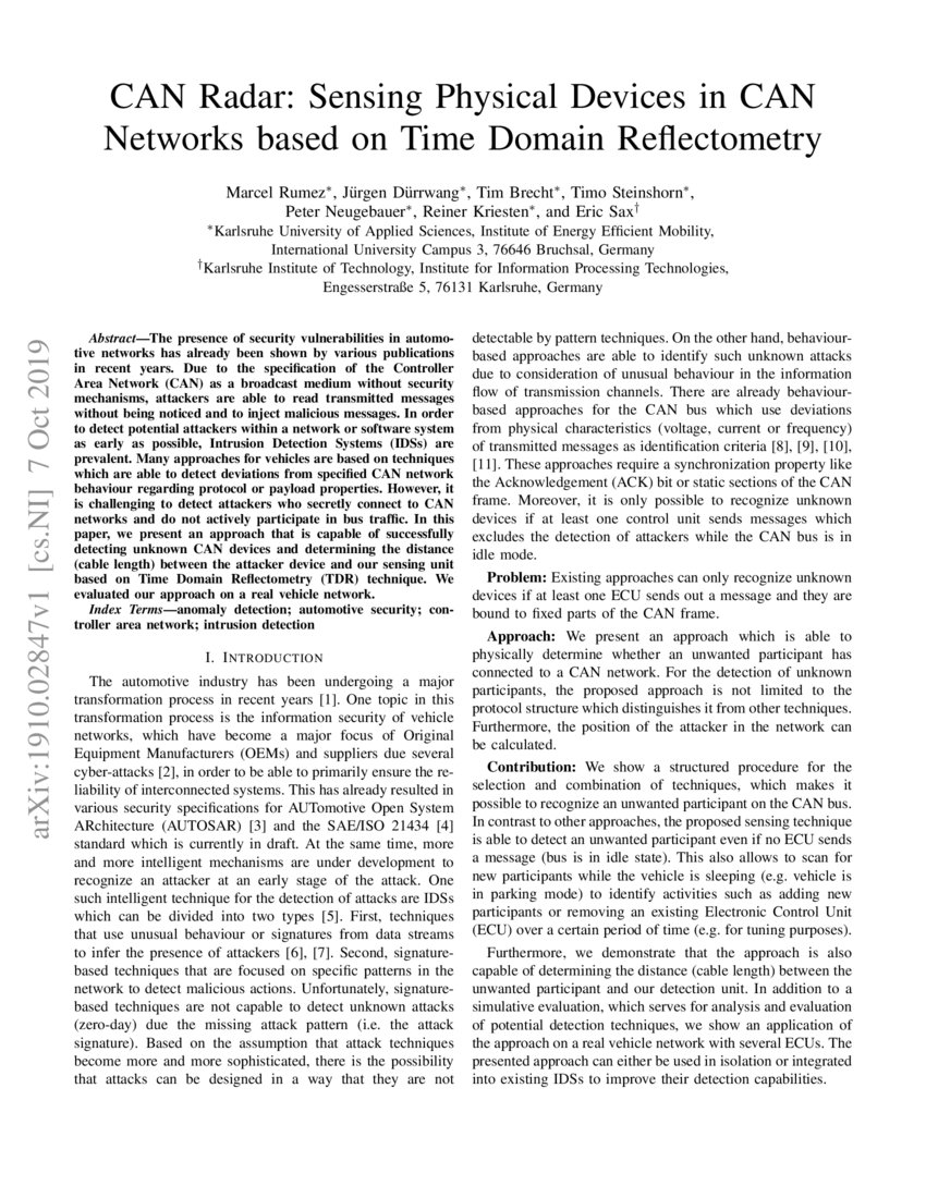 CAN Radar: Sensing Physical Devices in CAN Networks based on Time ...