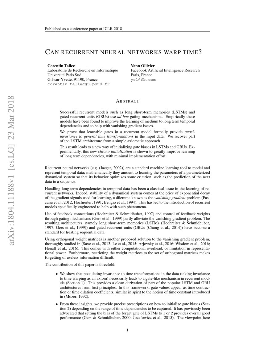 Can Recurrent Neural Networks Warp Time Deepai