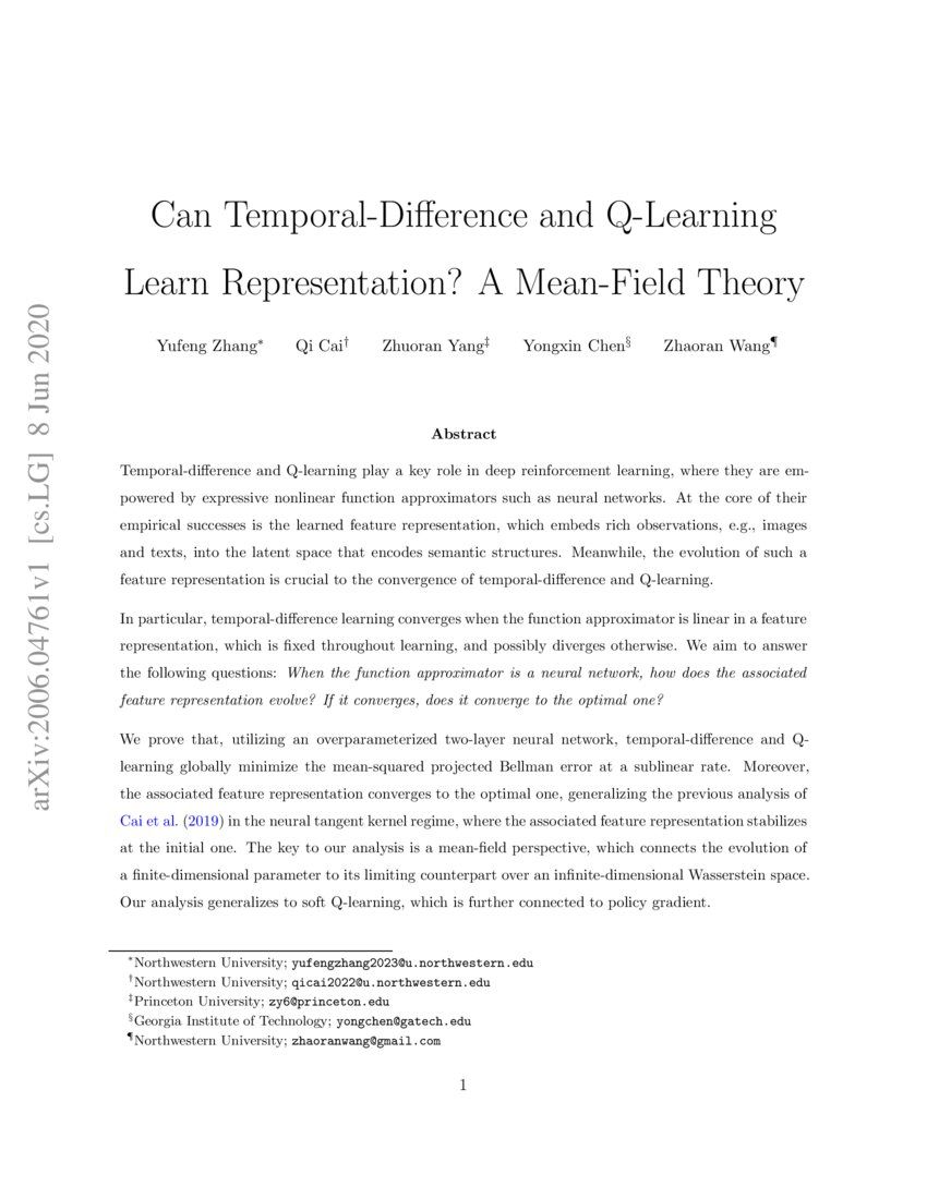 Can Temporal-Difference and Q-Learning Learn Representation? A Mean-Field Theory | DeepAI